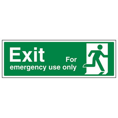 Exit For Emergency Use Man Right Sign - Rigid Plastic - 600x200mm (x3)