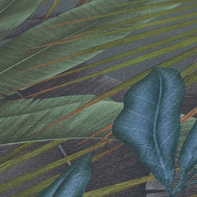 Exotic Jungle Textured Wallpaper Blue AS Creation 39647-1