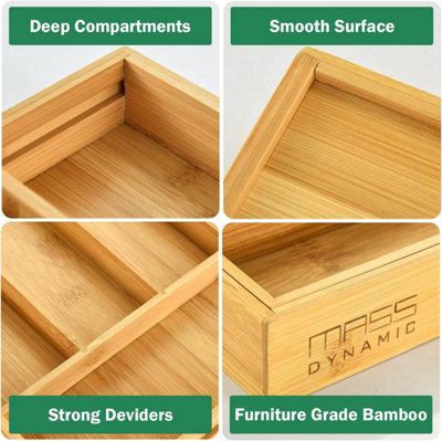 Expandable Bamboo Cutlery Tray Drawer Organiser, 5,7 Compartments, 48.5 ...