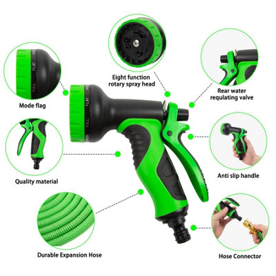 Expandable Garden Hose 30M/100FT With Spray Gun - Green