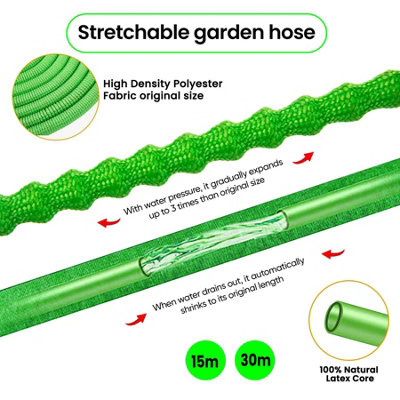 Expandable Garden Hose 30M/100FT With Spray Gun - Green