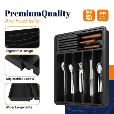 Expandable Plastic Cutlery Tray Kitchen Drawer Organiser Storage Rack ...