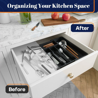 Expandable Plastic Cutlery Tray Kitchen Drawer Organiser Storage Rack ...