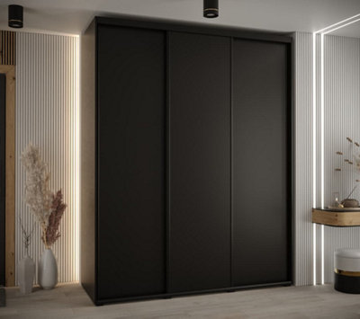 Expansive Black Sliding Wardrobe H2050mm W2000mm D600mm with ...