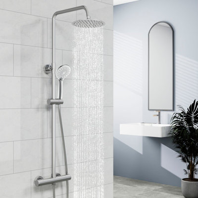 Exposed Round Thermostatic Shower Set in Chrome with Dual Outlets