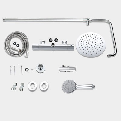 Exposed Round Thermostatic Shower Set in Chrome with Dual Outlets