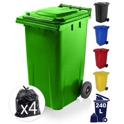 Express Wheelie Bins Green Outdoor Wheelie Bin for Trash and Rubbish 240L Council Size with ...