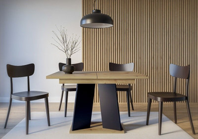 Extendable Dining Kitchen Table Oak/Black 120-160cm V Leg Frame Seats 6 ...