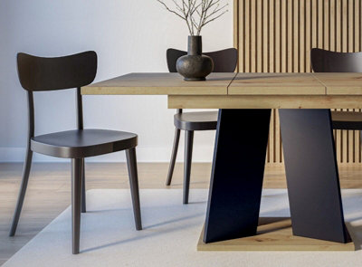 Extendable Dining Kitchen Table Oak/Black 120-160cm V Leg Frame Seats 6 ...