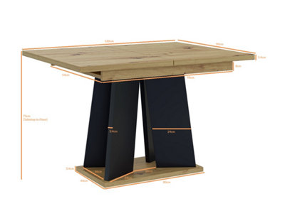 Extendable Dining Kitchen Table Oak/Black 120-160cm V Leg Frame Seats 6 ...