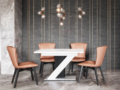Extendable Dining Kitchen Table White Gloss Extending 120-160cm Black T ...