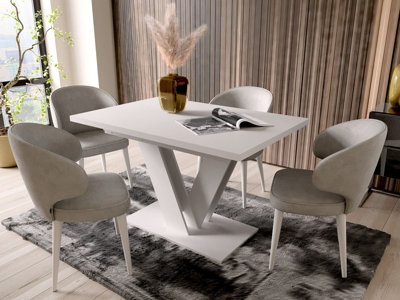 Extendable Dining Kitchen Table White Matt Extending 120 160cm V Leg 6 8 Seater Masy