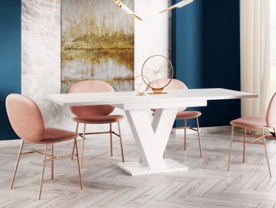 Extendable Dining Kitchen Table White Matt Extending 120-160cm V Leg 6 ...