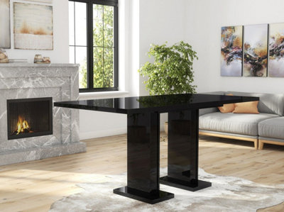 Extendable Dining Table Black Gloss Small Extending 6 8 Seater Pillar Pedestal Leg GIA