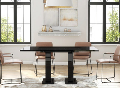 Extendable Dining Table Black Gloss Small Extending 6 8 Seater Pillar Pedestal Leg GIA