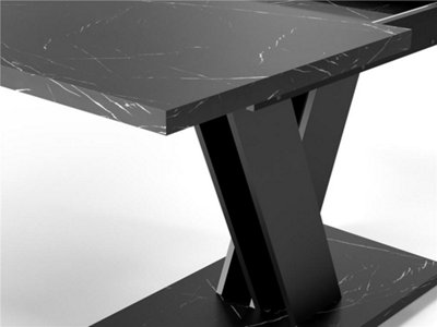 EXTENDABLE DINING TABLE BLACK MARBLE EFFECT SPACE SAVING SMALL KITCHEN ...