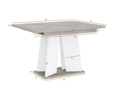 Extendable Dining Table Grey Kitchen 120-160cm Table with White V LEG ...
