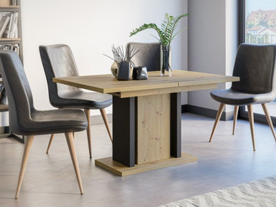 Extendable Dining Table Oak Finish Extending 140-180cm Black Pillar ...