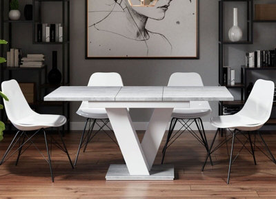 Extendable Dining Table Stone Grey White Kitchen Table 120 160cm V Leg ...