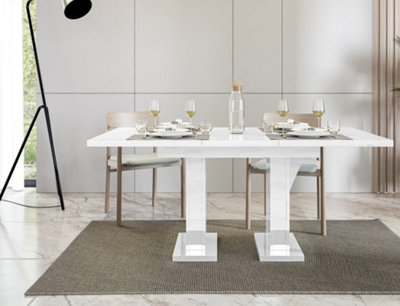 Extendable Dining Table White Gloss Pedestal Pillar Small Extending ...