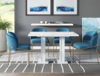 Extendable Dining Table White Gloss Pedestal Pillar Small Extending ...