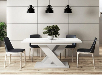 Extendable Dining Table White Rectangular 140-180cm X Leg Seats 6-10 ...