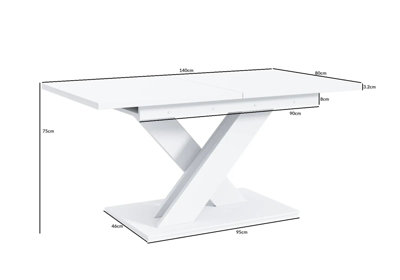 Extendable Dining Table White Rectangular 140-180cm X Leg Seats 6-10 ...