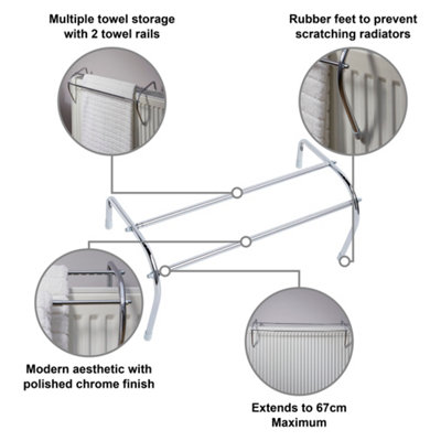 Extendable Radiator Towel Rail Airer in Chrome