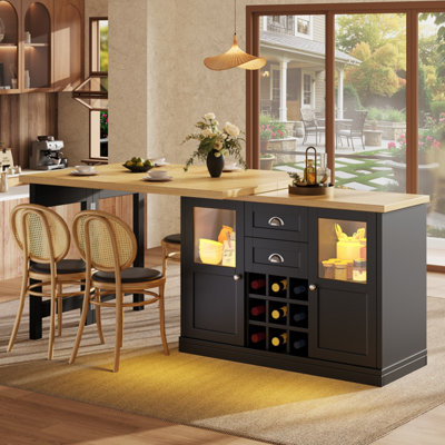 Extendable Sideboard & Dining Table with LED Lights - 120-197cm ...
