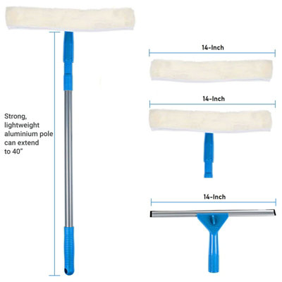 Extendable Window Cleaning Kit with Pole, Squeegee & Microfibre Scrubber - 40" Reach