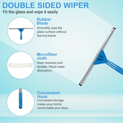 Extendable Window Cleaning Kit with Pole, Squeegee & Microfibre Scrubber - 40" Reach