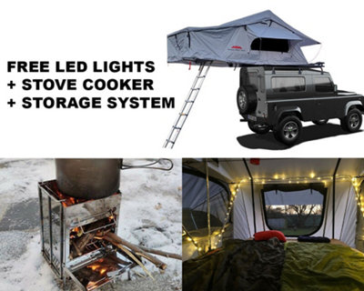 Extended Ventura Deluxe 1.4 Roof Top Tent + Stove Cooker + Storage Hooks