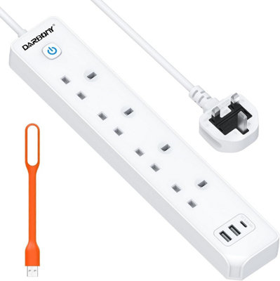 Extension Lead with USB Slots, 4 Way 3 USB Multi Plug Extension Socket ...