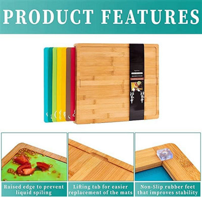 EXtra Large Bamboo Wooden Chopping Boards Set with 7 Colour Coded PP ...