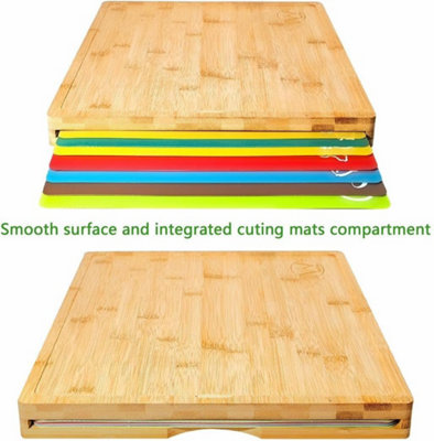 EXtra Large Bamboo Wooden Chopping Boards Set with 7 Colour Coded PP ...