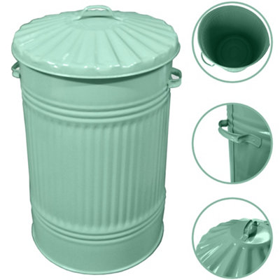 Extra Large Bin Sage Green Metal Bin for Animal Feed, Rubbish Waste or ...