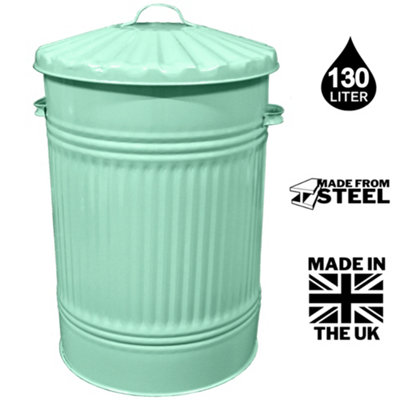 Extra Large Bin Sage Green Metal Bin for Animal Feed, Rubbish Waste or ...
