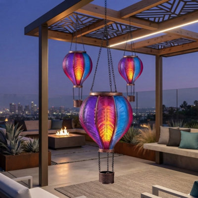 Extra Large Flaming Balloon Solar Garden Lantern Aurora Hot Air Balloon ...