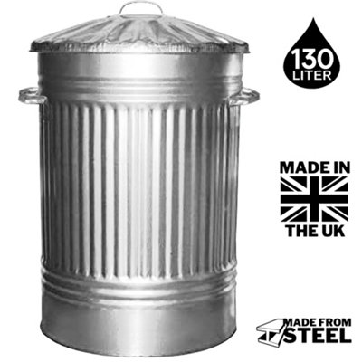 Extra Large Galvanised Bin Retro Style Bin - 130L Steel Bin