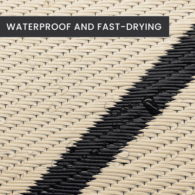 Extra Large Garden Outdoor Rug For Patio, Black & Sand Geo-Lines ...