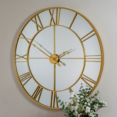 Extra Large Gold Mirrored Wall Clock 120cm