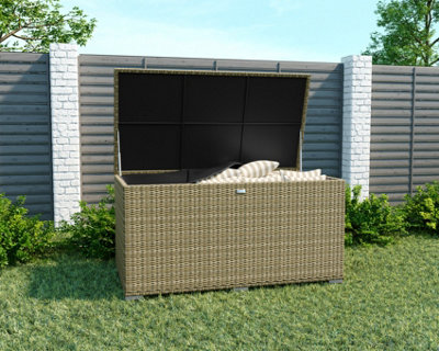 Extra Large Outdoor Cushion Storage Box in Natural Half Round Rattan