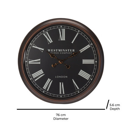 Extra Large Round Antique Roman Numerals Wall Clock 76cm 30in XL Black ...