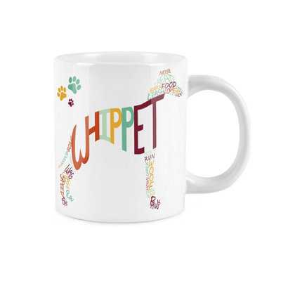 Extra Large Whippet Dog Mug - Colourful Paw Prints Text - Jumbo Novelty ...