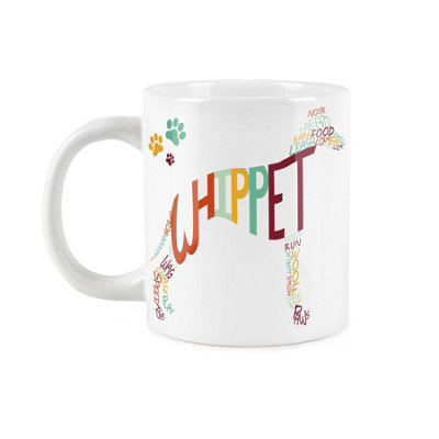 Extra Large Whippet Dog Mug - Colourful Paw Prints Text - Jumbo Novelty ...