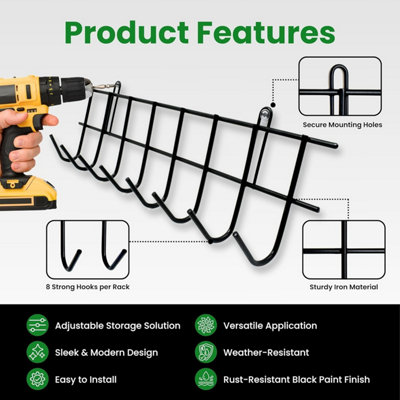 Extra Long Garden Tool Rack - Wall-Mounted Garage or Shed Tool Holder ...