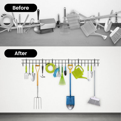 Extra Long Garden Tool Rack - Wall-Mounted Garage or Shed Tool Holder ...