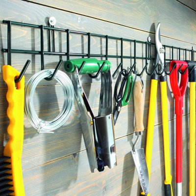 Extra-Long Tool Rack - Wall Mounted Garden Tool Holder with 16 Hooks ...