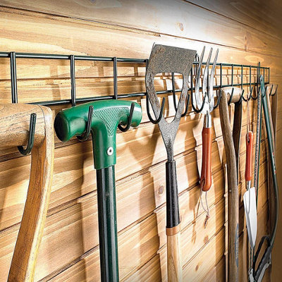 Extra-Long Tool Rack - Wall Mounted Garden Tool Holder with 16 Hooks ...