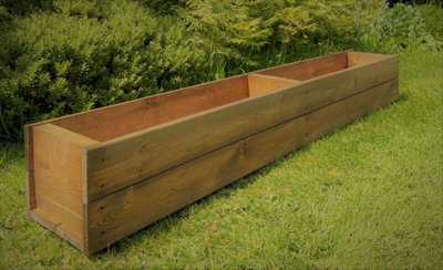 EXTRA LONG WOODEN PLANTER GARDEN FLOWER TROUGH PLANT TUB 1.5M